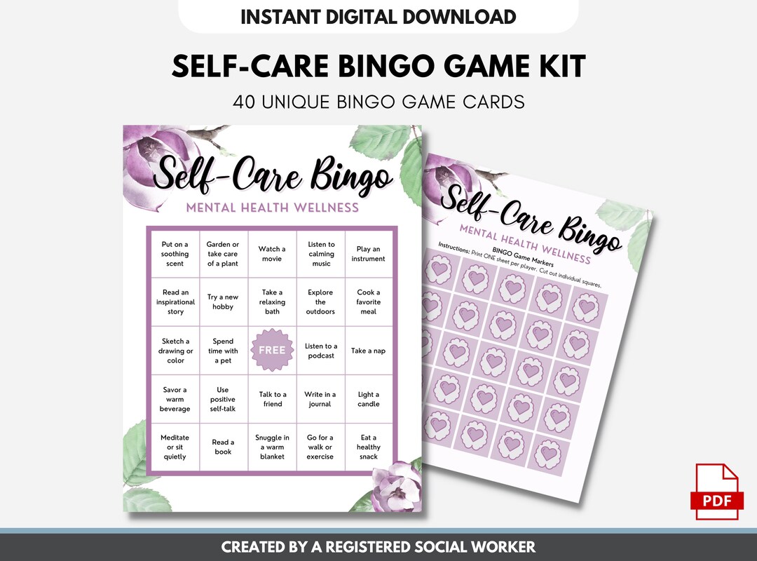 Self-care BINGO Game Activity Kit for Mental Health, Wellness, Therapy ...