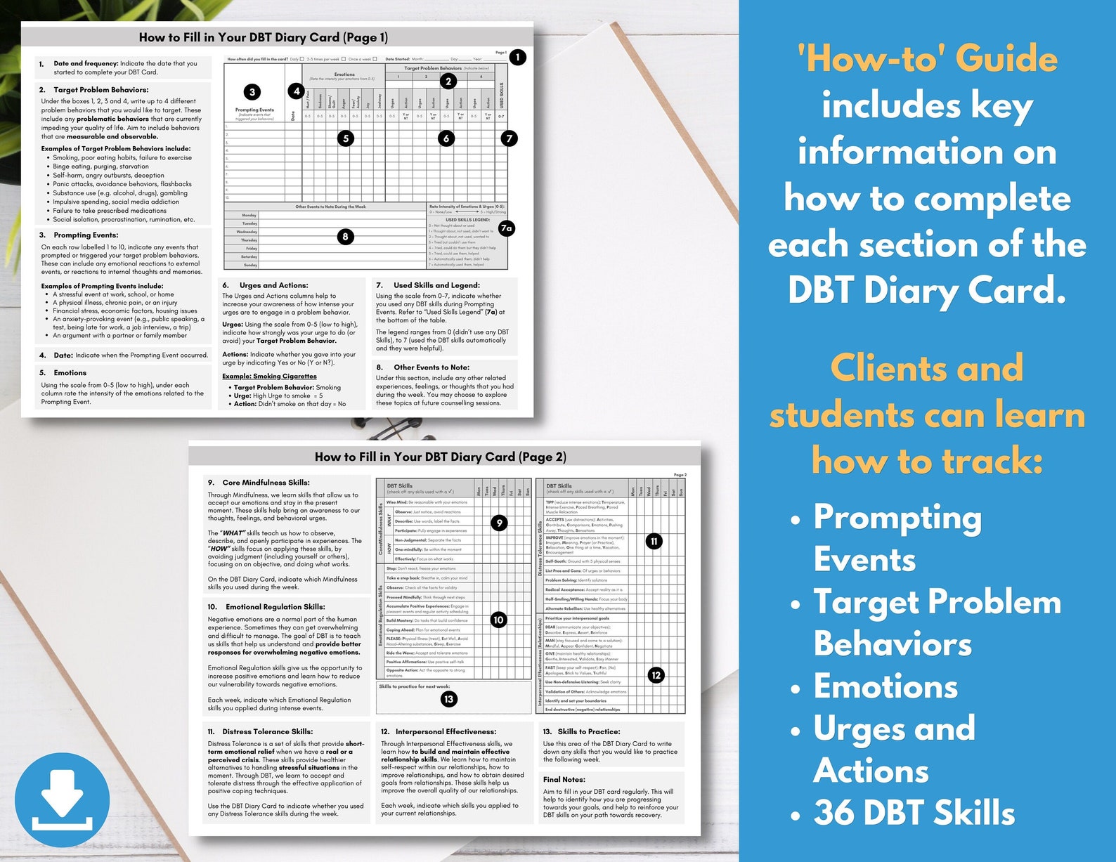DBT Diary Card, Dialectical Behavior Therapy, Skills Tracker Worksheet ...