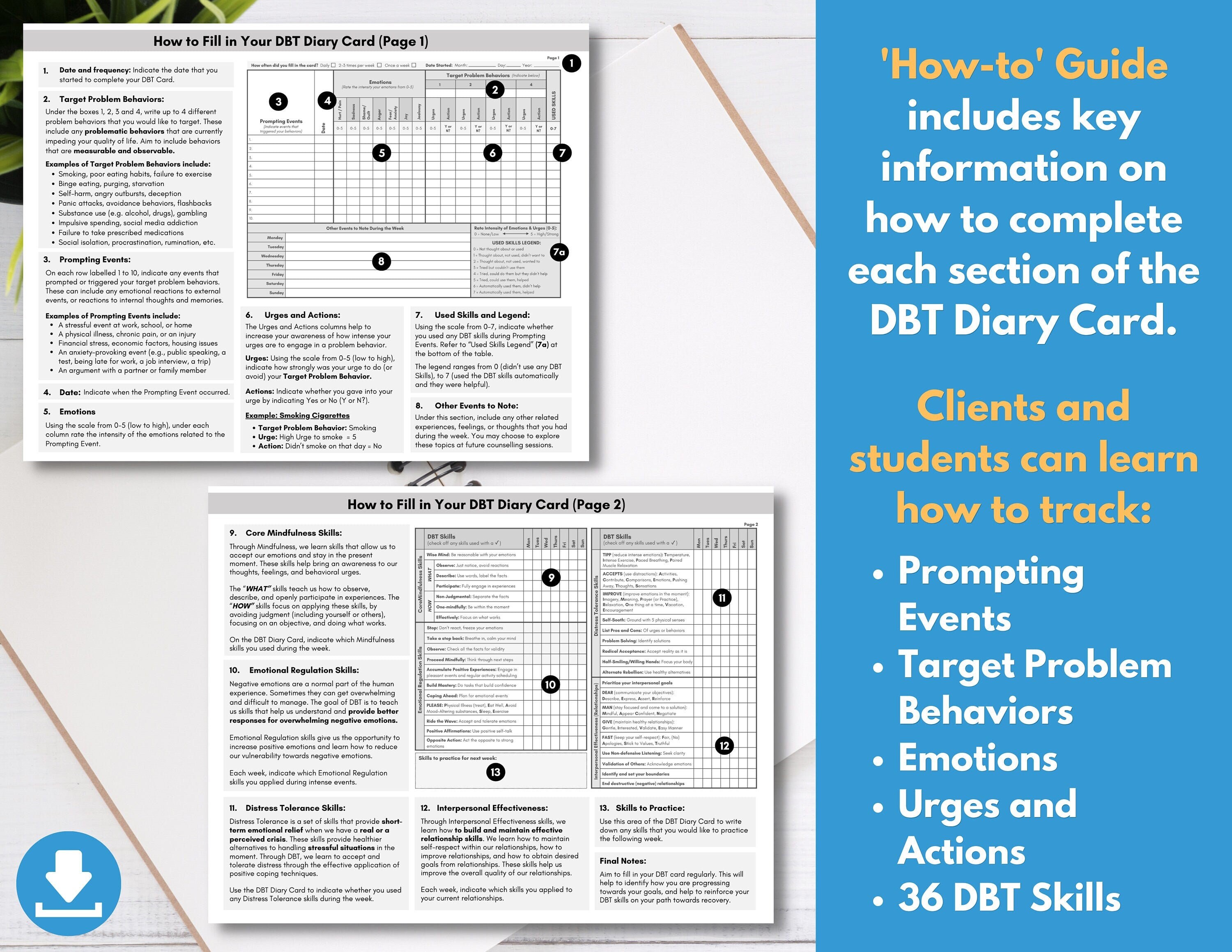 DBT Diary Card, Dialectical Behavior Therapy, Skills Tracker Worksheet ...