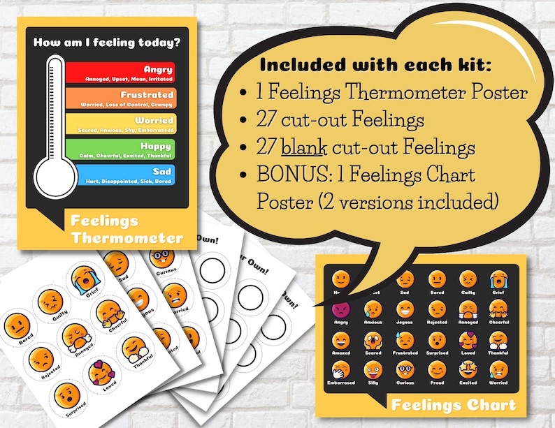 Feelings Thermometer Poster for Kids: Emotional Regulation (digital ...