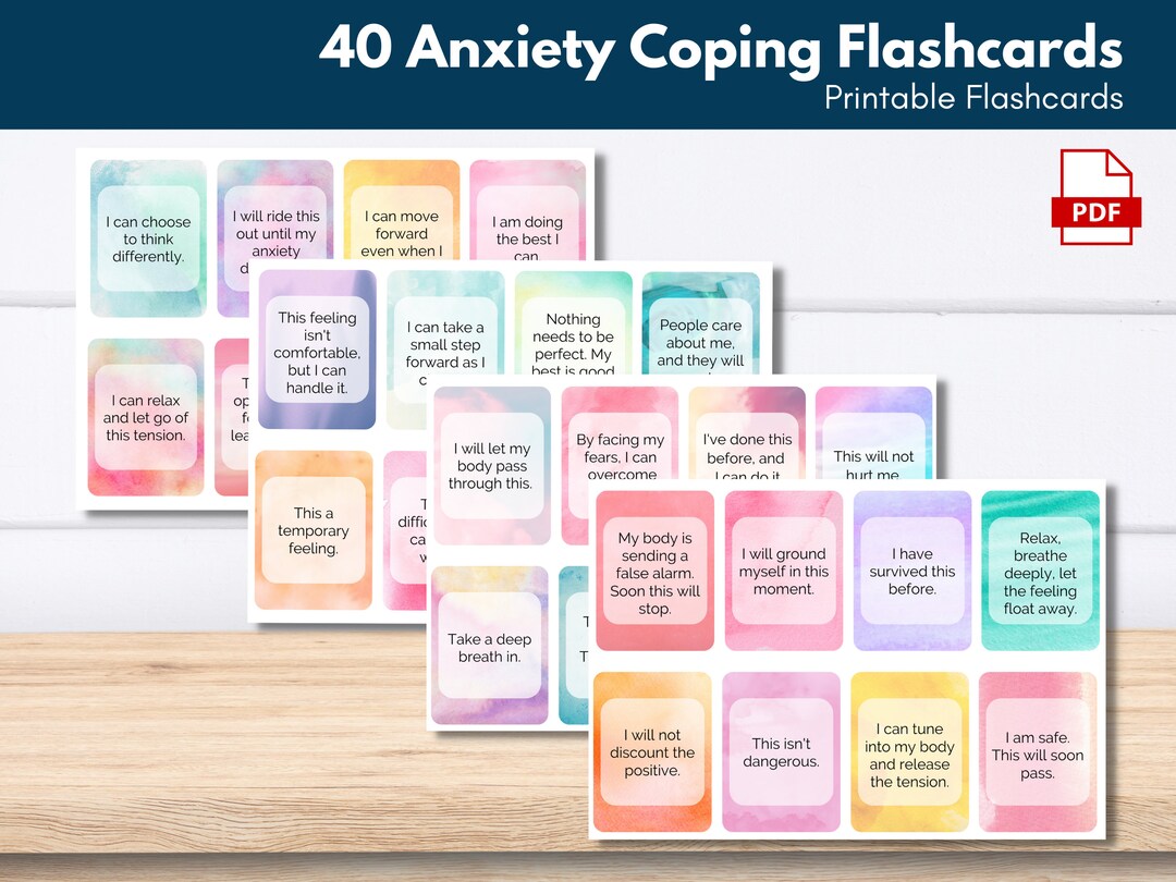 40 Anxiety Coping Cards, Calming Affirmations, Stress Relief, CBT, DBT ...