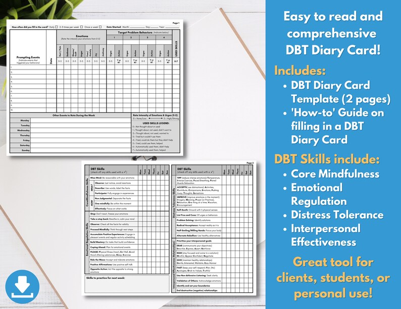 DBT Diary Card Dialectical Behavior Therapy Skills Tracker - Etsy