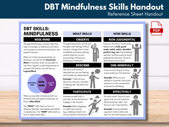 DBT Mindfulness Worksheet Handout Educational Resource - Etsy Australia