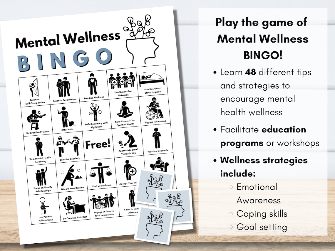 Mental Health BINGO Game Kit, Mental Wellness Strategies, Activity ...