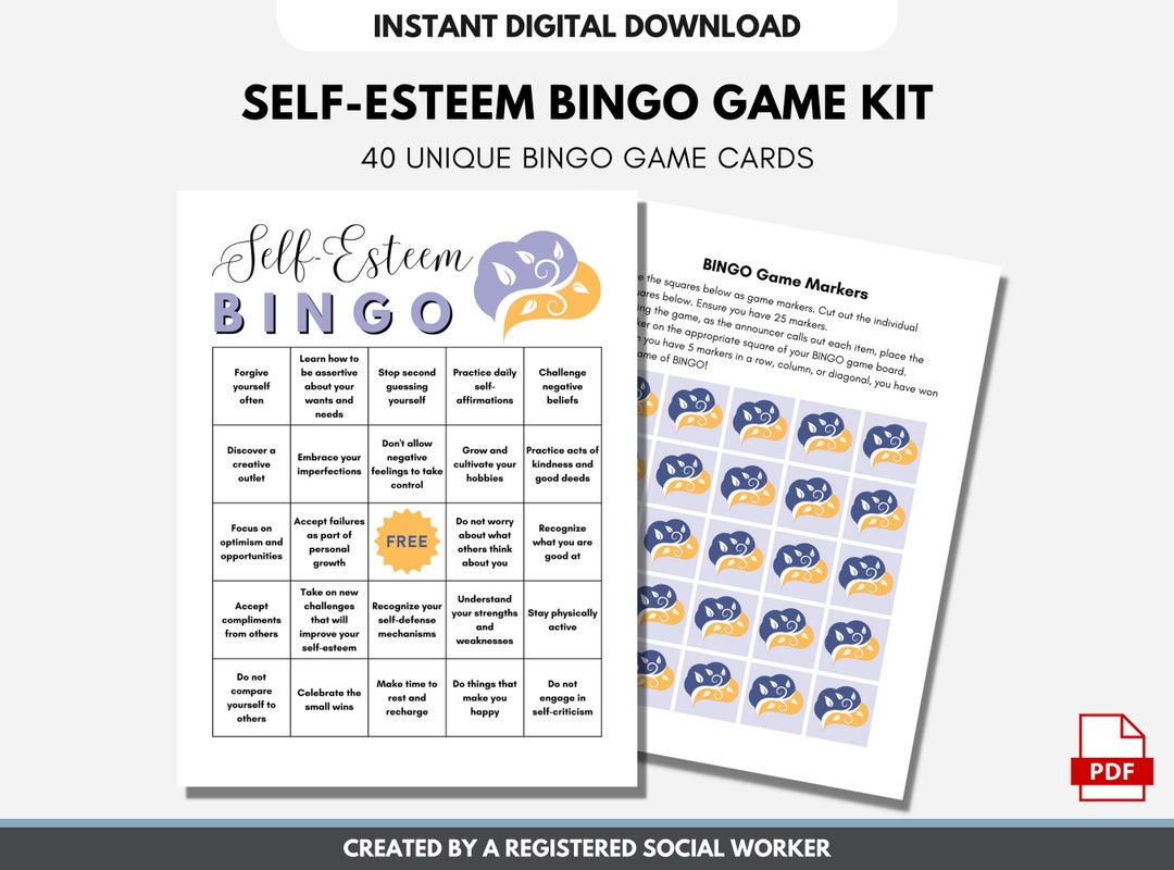 Self-esteem BINGO Game Kit, Mental Health Game, Counselor Activity ...