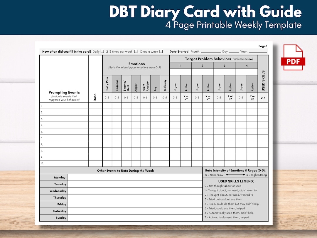 DBT Diary Card Dialectical Behavior Therapy Skills Tracker - Etsy