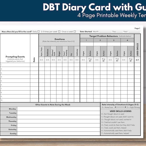 DBT Diary Card Dialectical Behavior Therapy Skills Tracker - Etsy