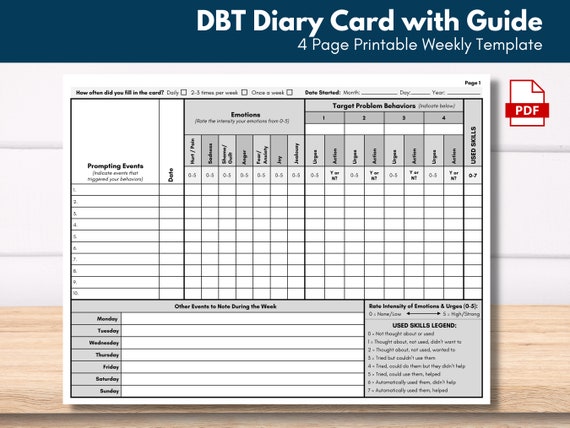 DBT Diary Card Dialectical Behavior Therapy Skills Tracker - Etsy Australia