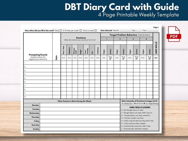 DBT Diary Card Dialectical Behavior Therapy Skills Tracker - Etsy