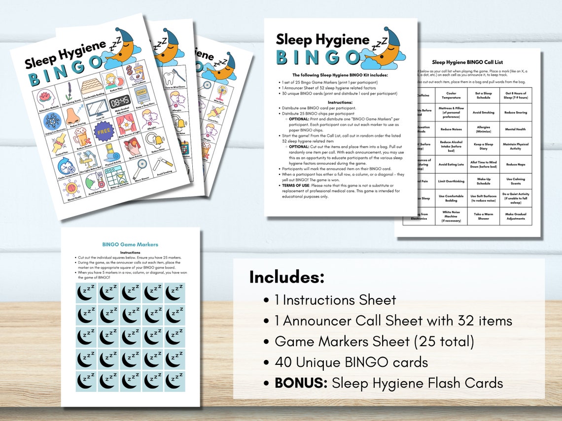 Sleep Wellness BINGO Game Cards, Mental Health, Sleep Hygiene ...