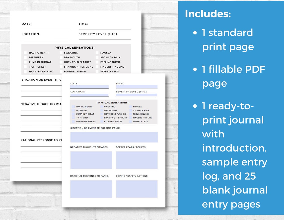 Panic Attack Journal Log, Panic Disorder Worksheet, CBT Cognitive ...