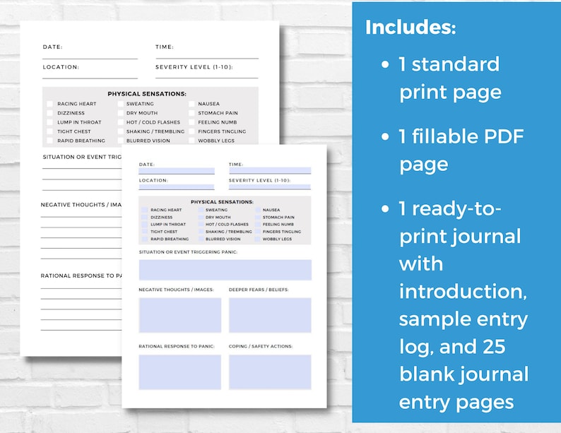 Panic Attack Journal Log, Panic Disorder Worksheet, CBT Cognitive ...