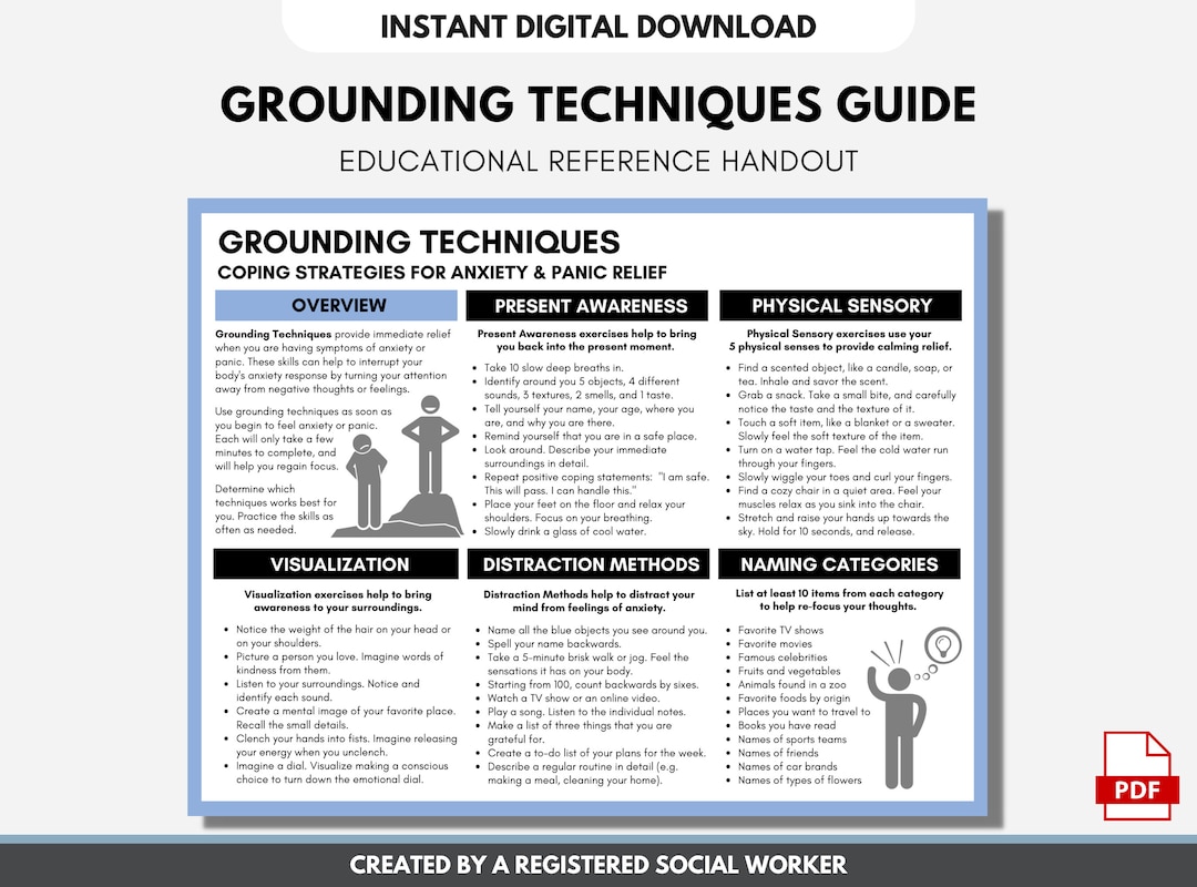 Grounding Techniques Cheat Sheet, Coping Strategies, Anxiety and Panic ...