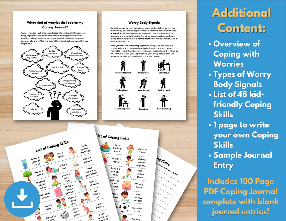 Coping Skills Journal for Kids, Worksheets for Worry, Emotional ...