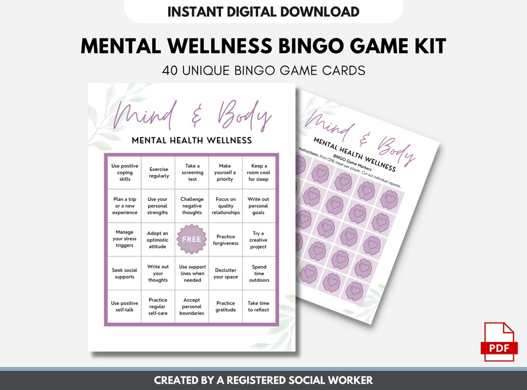 Mental Health BINGO Game Kit, Wellness Activity, Self-care Learning ...