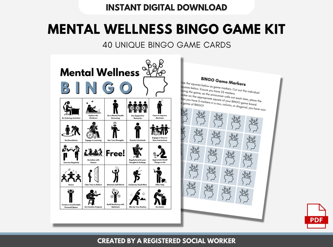 Mental Health BINGO Game Kit, Mental Wellness Strategies, Activity ...