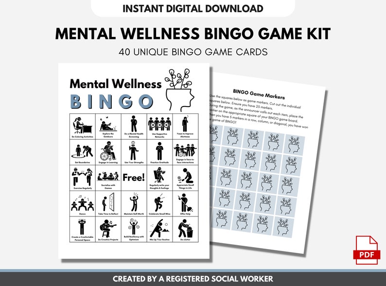 Mental Health BINGO Game Kit, Mental Wellness Strategies, Activity ...