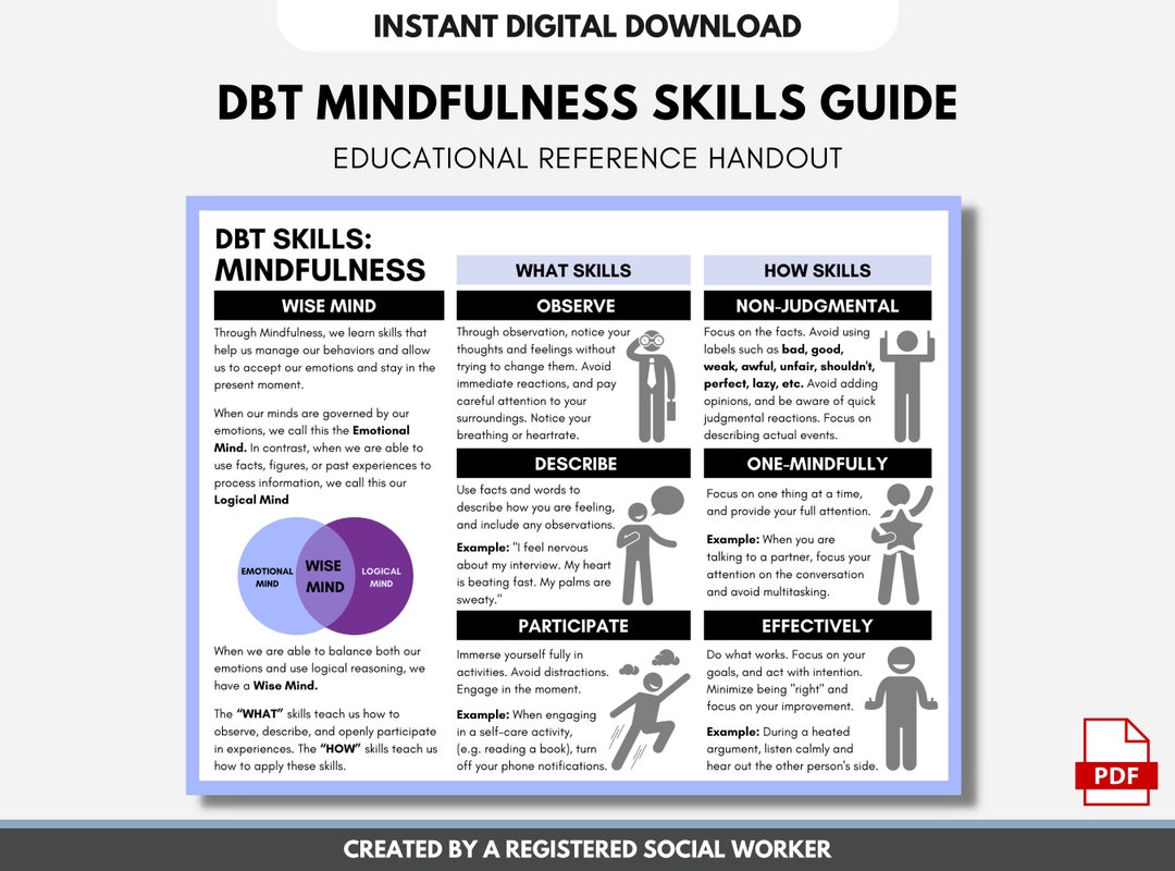 DBT Mindfulness Worksheet, Handout, Educational Resource, Therapy ...