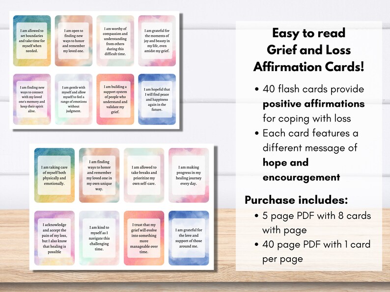 Grief Affirmation Flashcards Grief and Loss Worksheets - Etsy