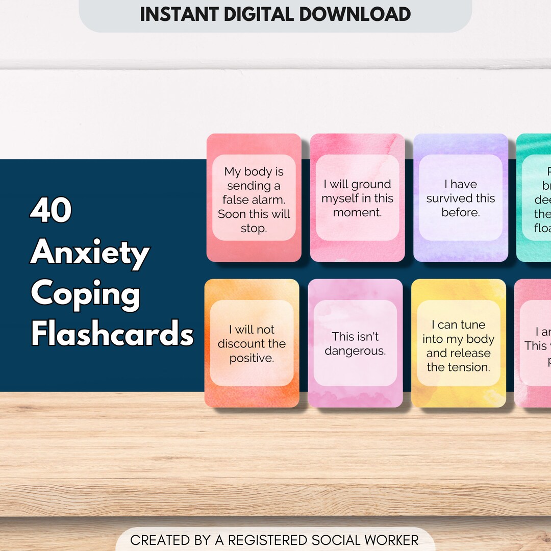 40 Anxiety Coping Cards, Calming Affirmations, Stress Relief, CBT, DBT ...
