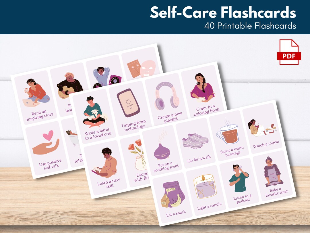 40 Self-care Flash Cards Mental Health Wellness Stress - Etsy