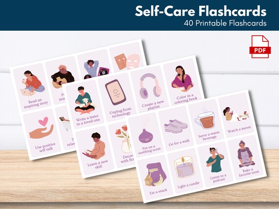 40 Self-care Flash Cards Mental Health Wellness Stress - Etsy India