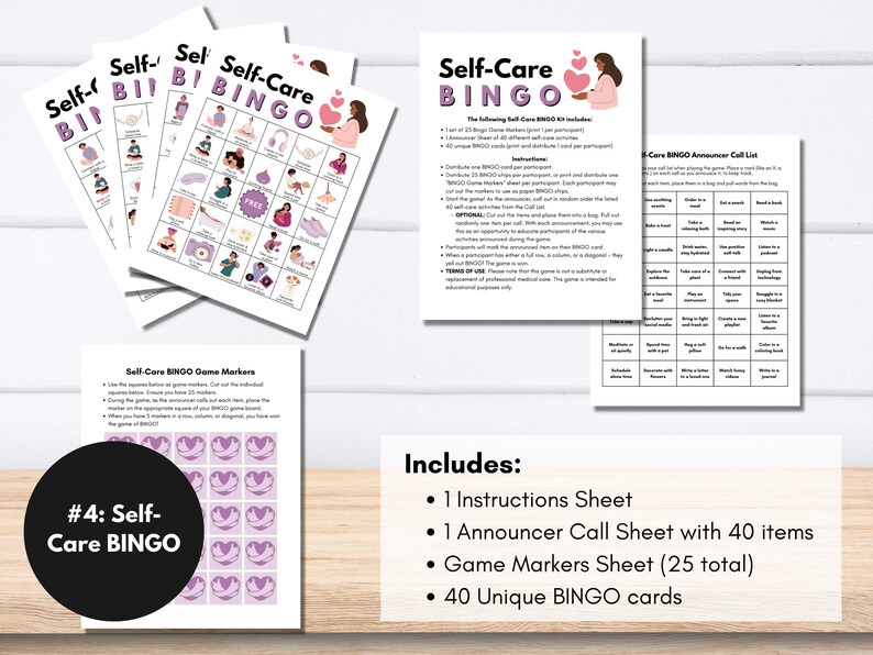 Mental Health BINGO Game Bundle, Includes 4 Games: Self-care, Coping ...