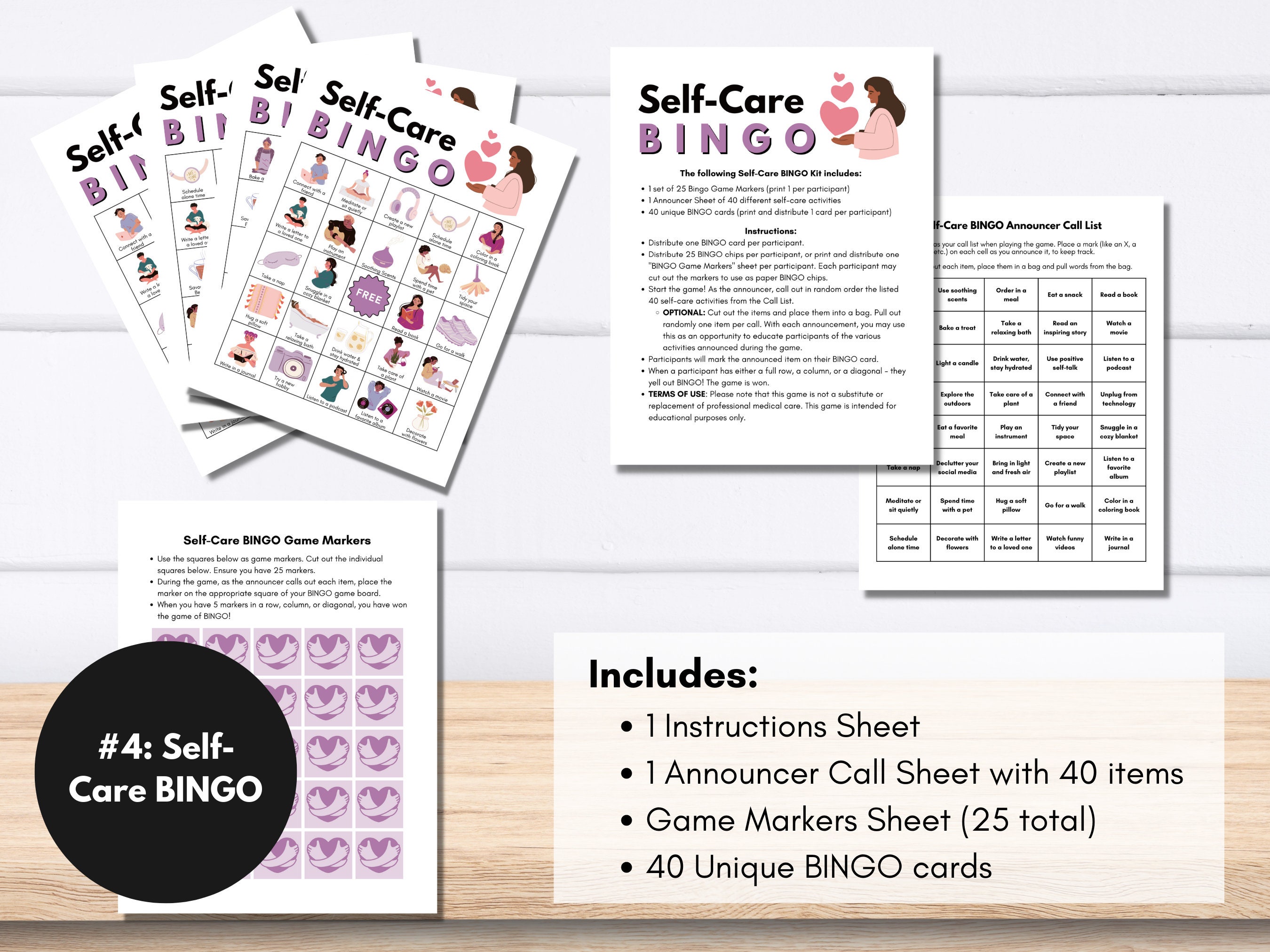 Mental Health BINGO Game Bundle, Includes 4 Games: Self-care, Coping ...