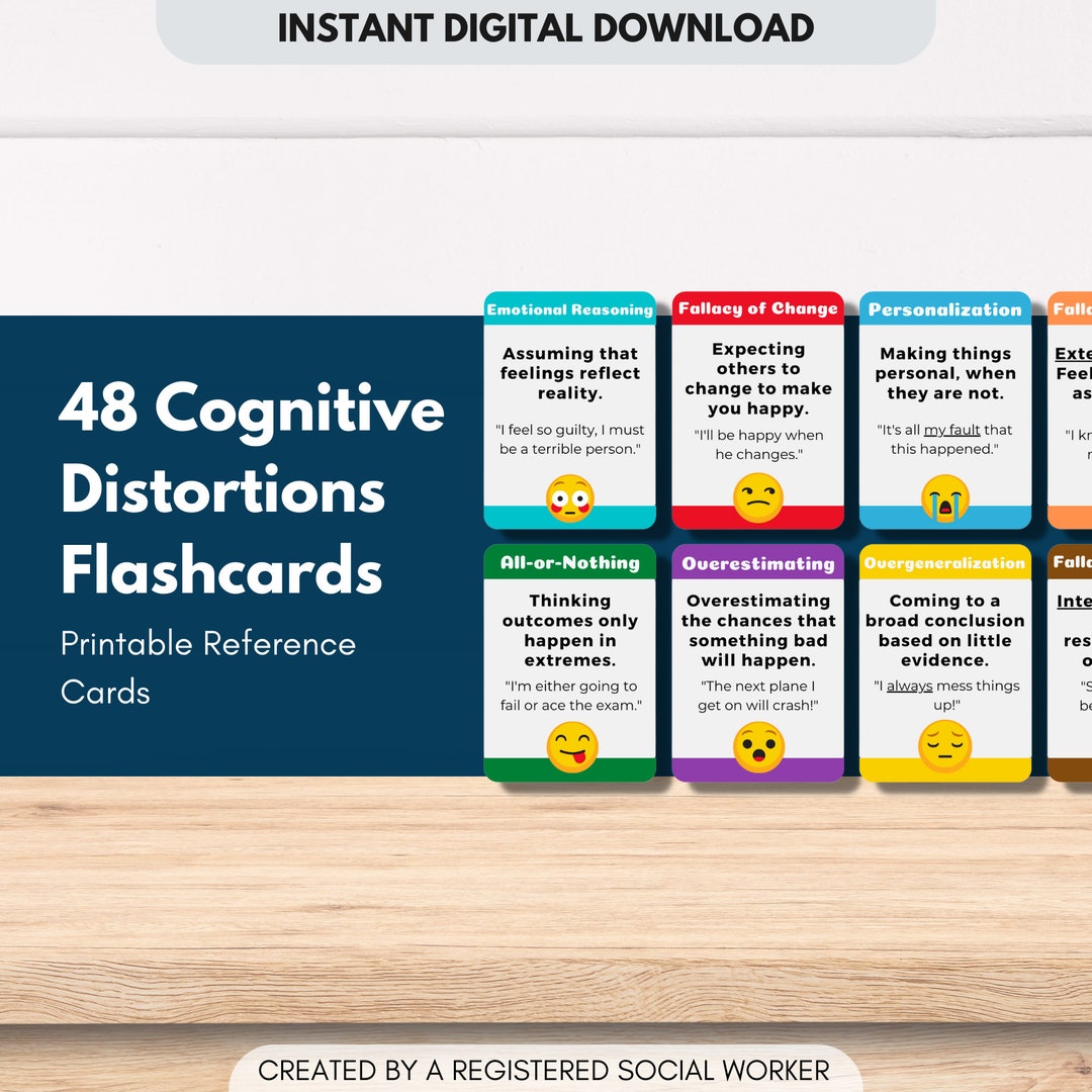 48 Cognitive Distortions Flash Cards, Thinking Errors Worksheets ...