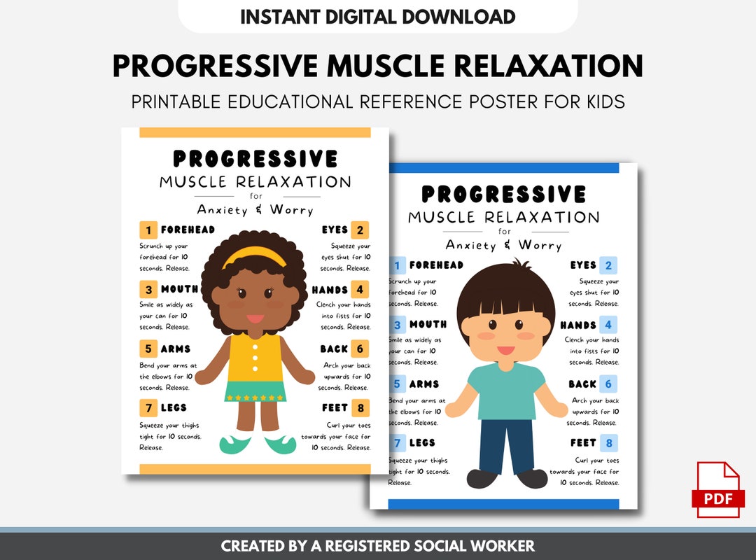 Progressive Muscle Relaxation PMR Worksheet for Kids, Calm Down, Stress ...