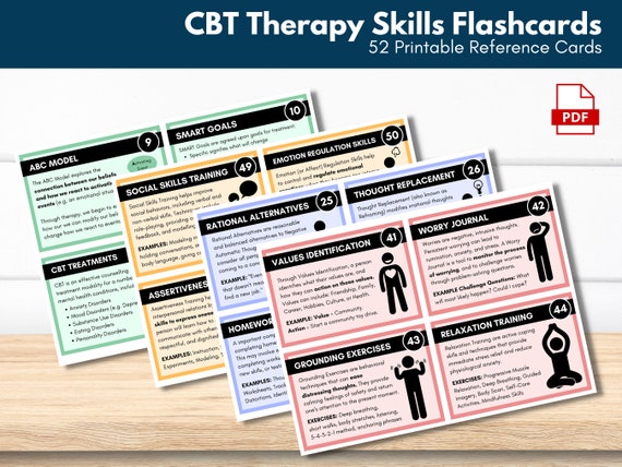 52 CBT Therapy Skills Flash Cards Cognitive Behavioral - Etsy
