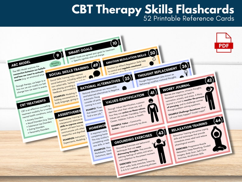 52 CBT Therapy Skills Flash Cards Cognitive Behavioral - Etsy