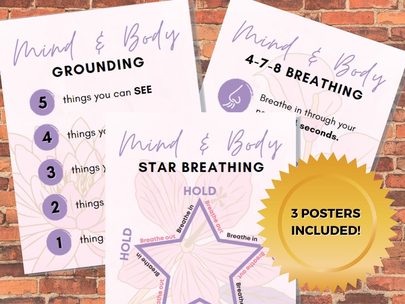 Grounding Techniques Poster Set: Anxiety Relief, Breathing Exercises ...
