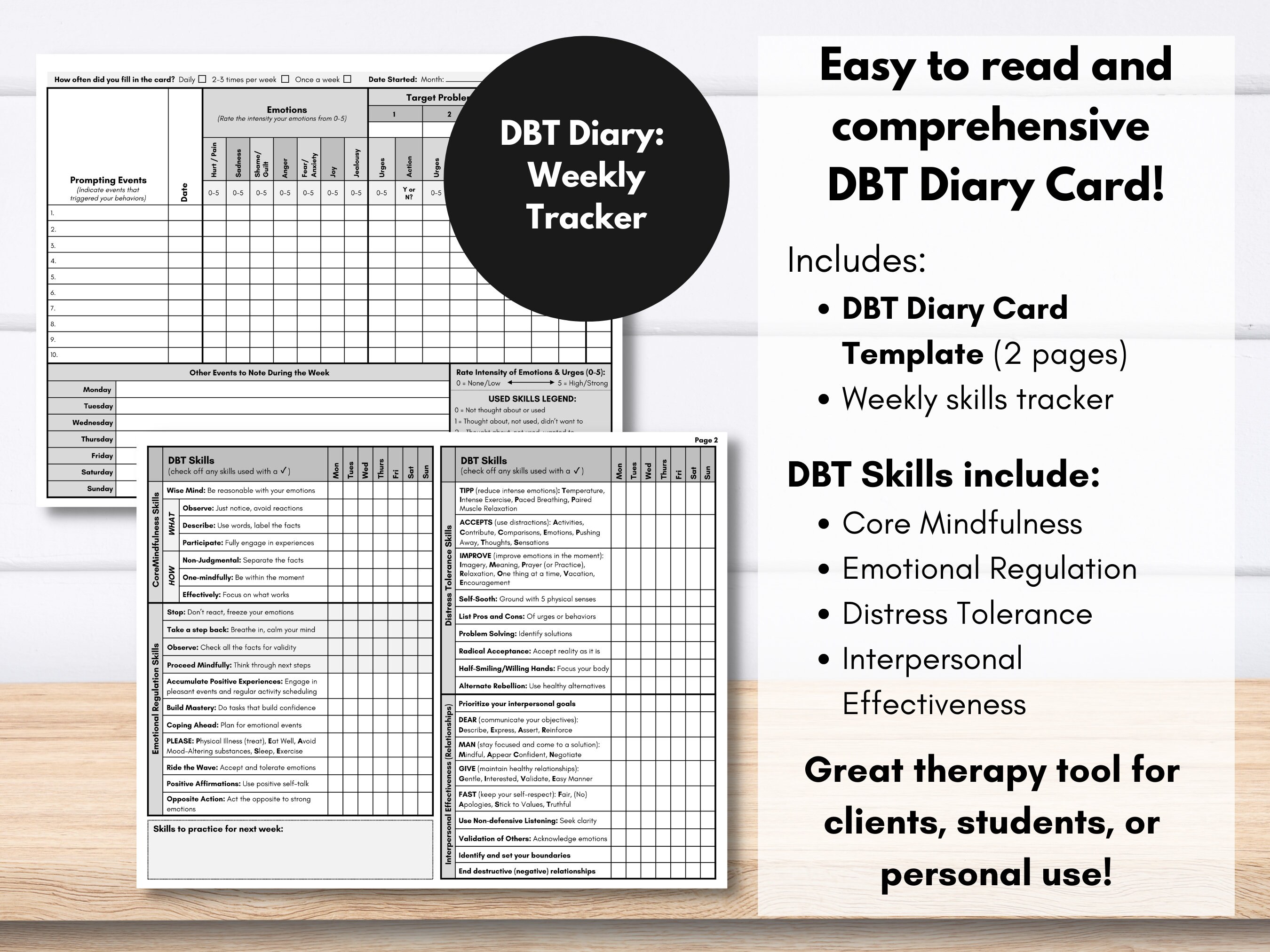 DBT Skills Bundle: Diary Card & Worksheets (digital Printable) - Etsy