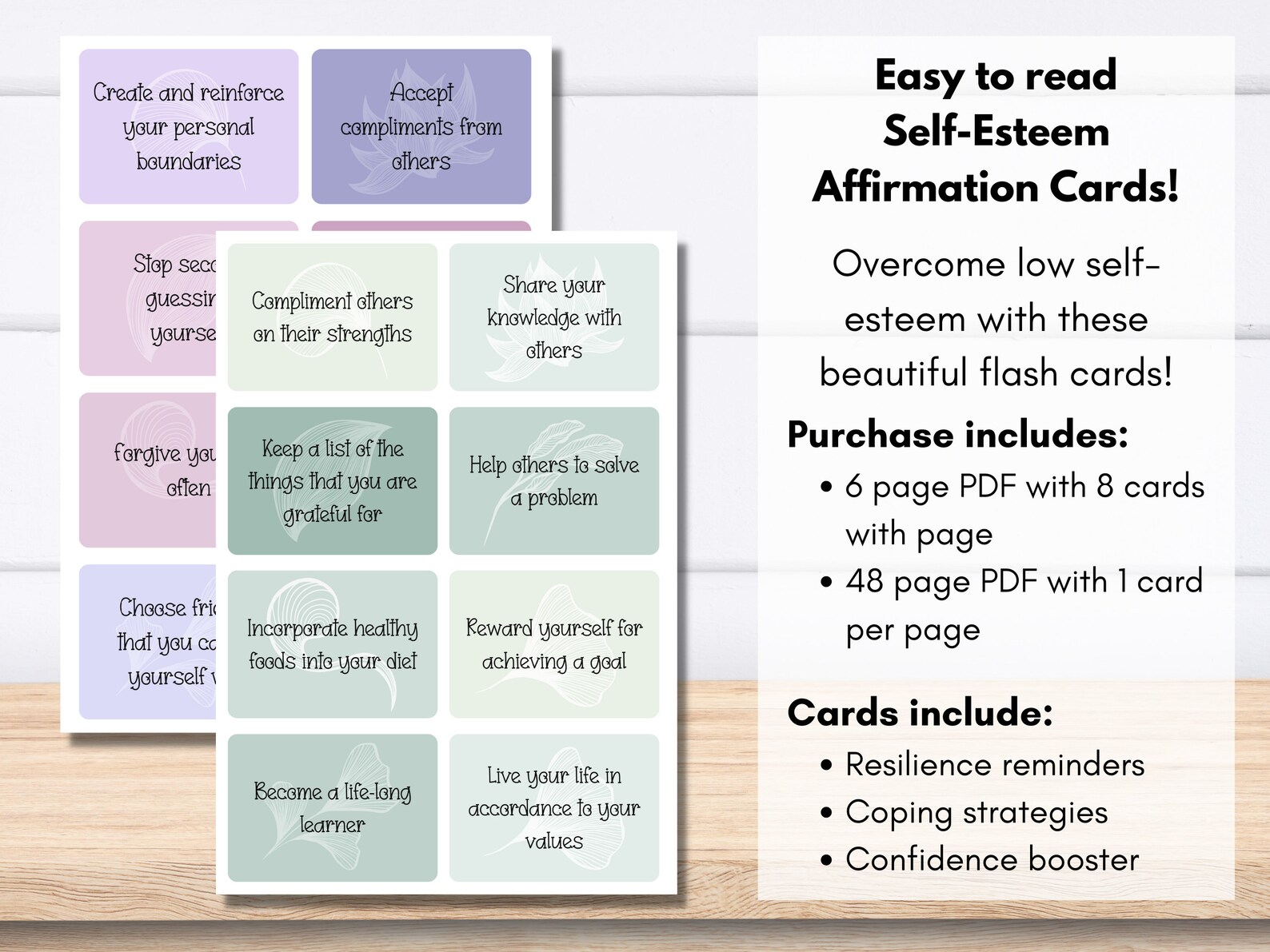 Self Esteem Flashcards, Confidence Affirmations, Positive Self-talk ...