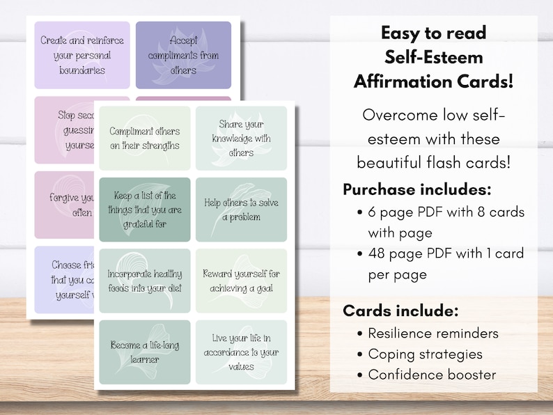 Self Esteem Flashcards, Confidence Affirmations, Positive Self-talk ...
