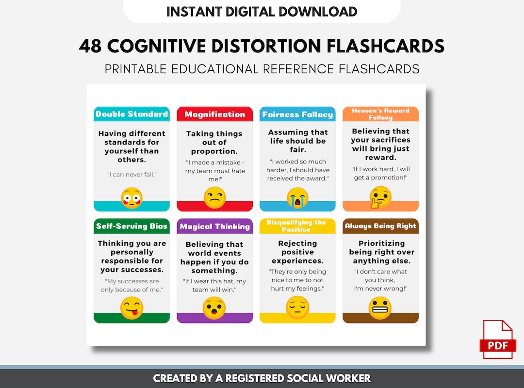 48 Cognitive Distortions Flash Cards, Thinking Errors Worksheets ...