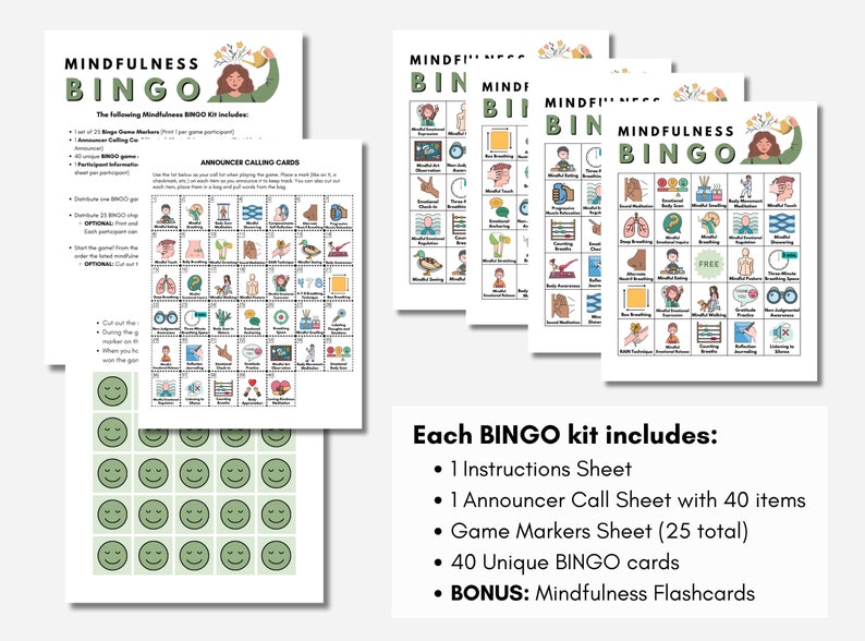 Mindfulness BINGO Game Kit, Mental Health Game, Counselor Activity ...