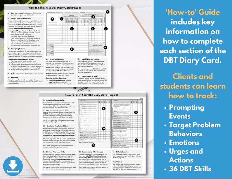 DBT Diary Card Dialectical Behavior Therapy Skills Tracker - Etsy