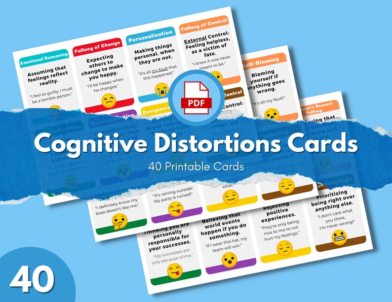40 Cognitive Distortions Flash Cards Thinking Errors | Etsy México