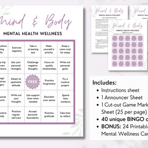 Mental Health BINGO Game Kit, Wellness Activity, Self-care Learning ...