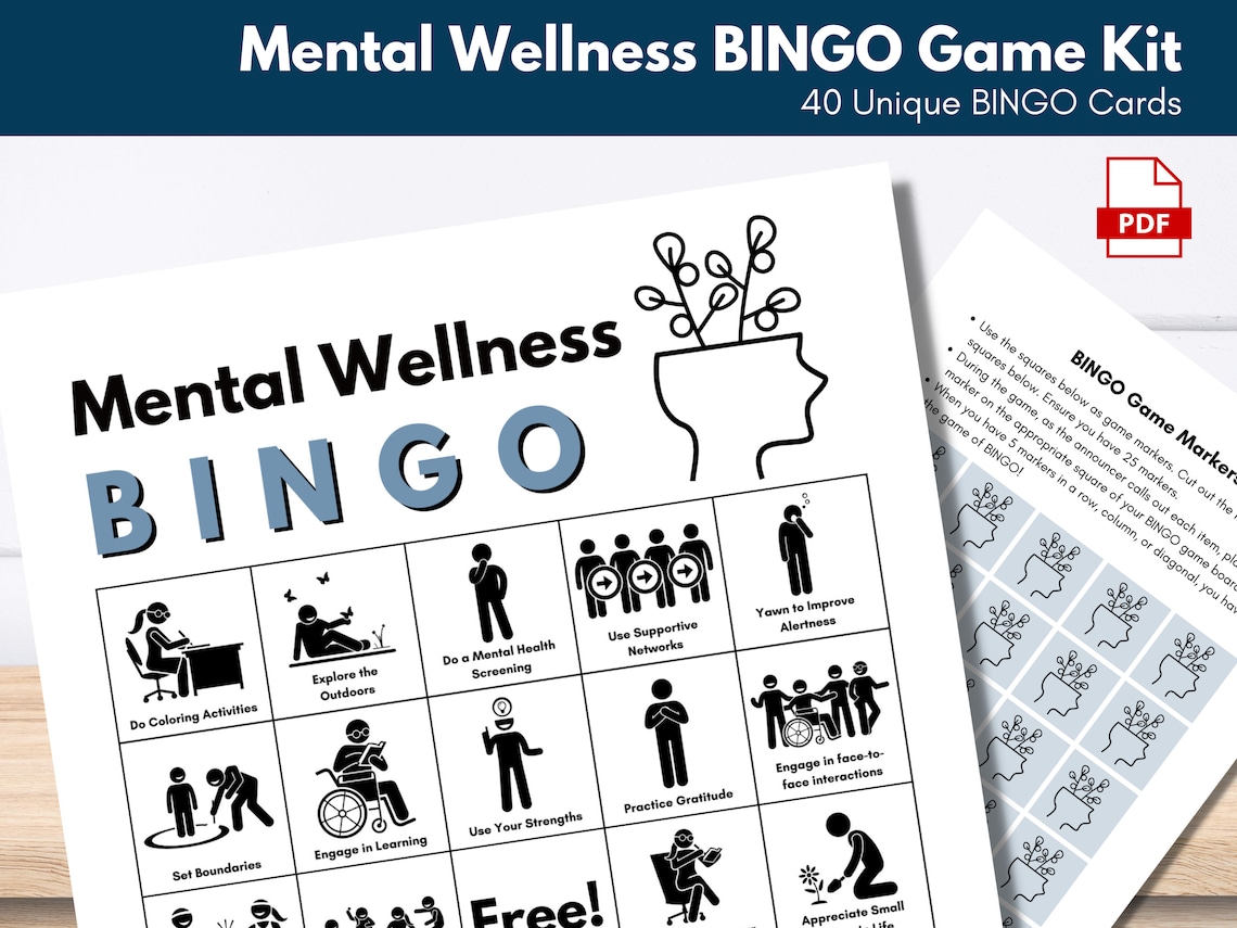 Mental Health BINGO Game Kit Mental Wellness Strategies - Etsy