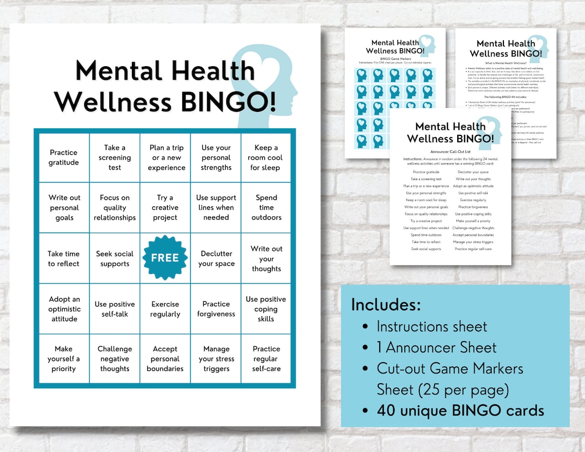 Mental Health BINGO Game Kit, Wellness, Well-being Activity, Student ...