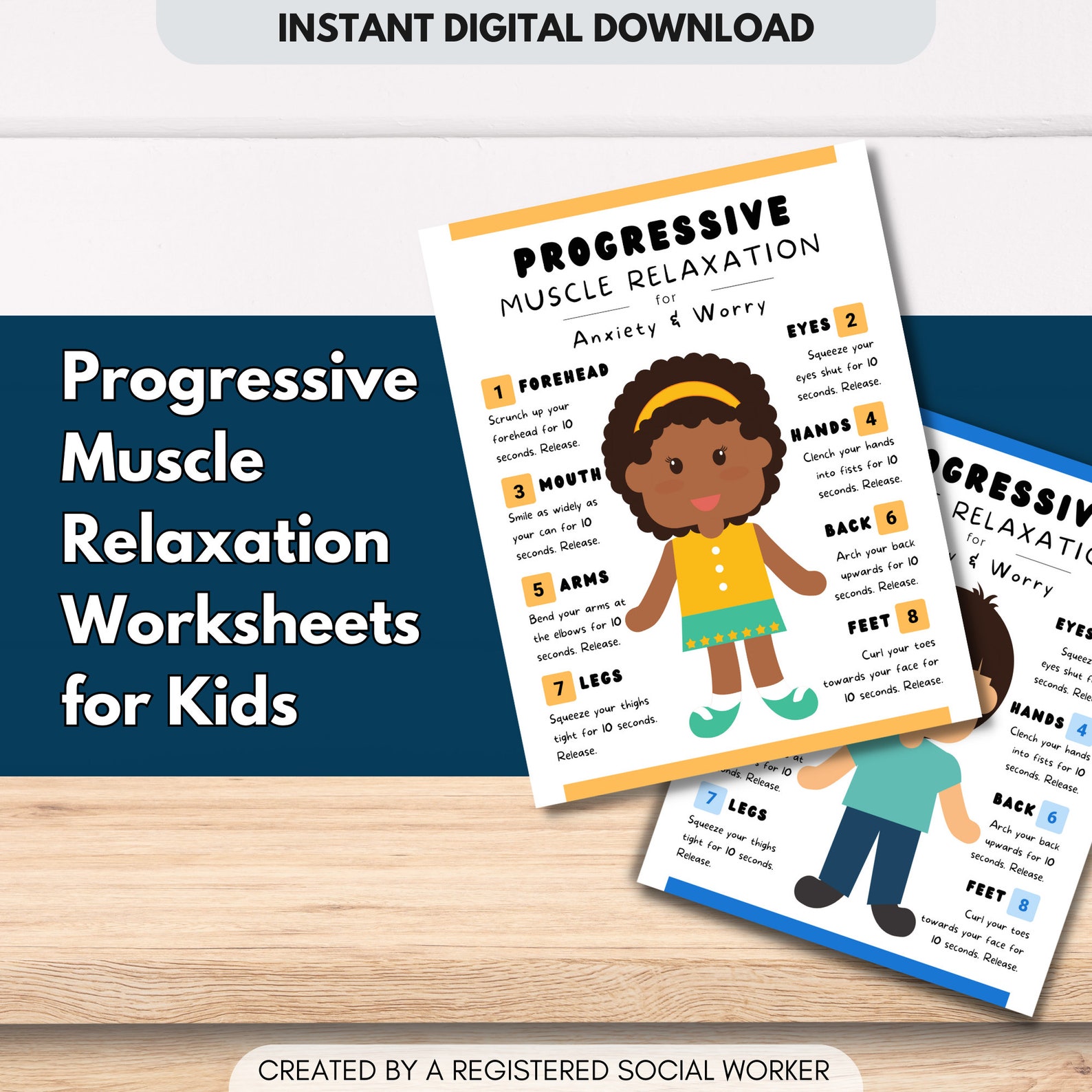 Progressive Muscle Relaxation PMR Worksheet for Kids, Calm Down, Stress ...