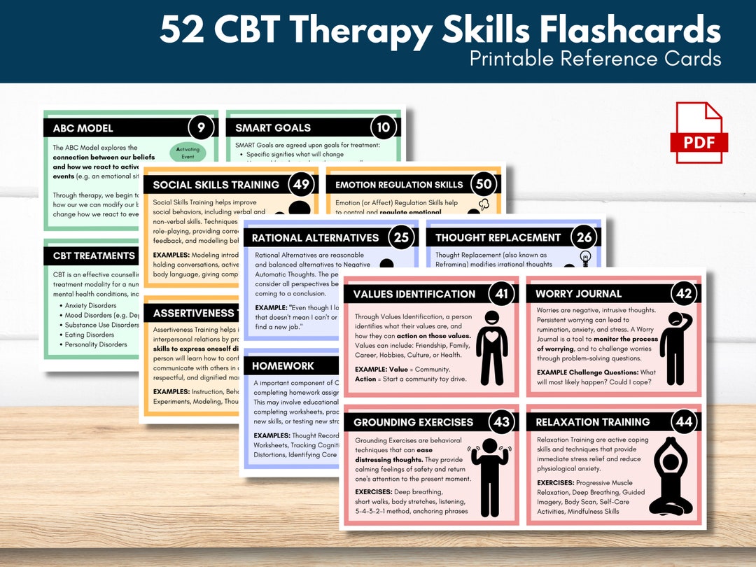 52 CBT Therapy Skills Flash Cards Cognitive Behavioral - Etsy