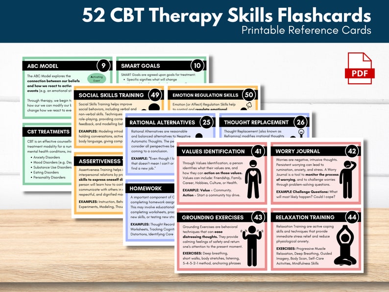 52 CBT Therapy Skills Flash Cards Cognitive Behavioral - Etsy