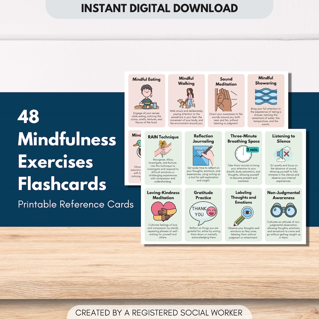 40 Mindfulness Exercise Flashcards, Breathing Exercises, Mental ...