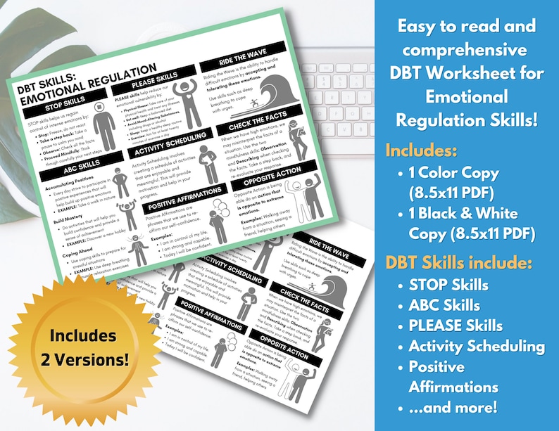 DBT Emotional Regulation Guide, DBT Skills Cheat Sheet, Mental Health ...