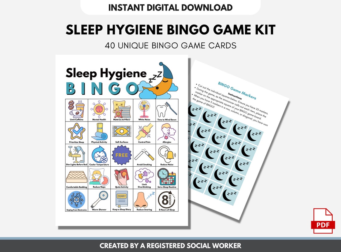 Sleep Wellness BINGO Game Cards, Mental Health, Sleep Hygiene ...