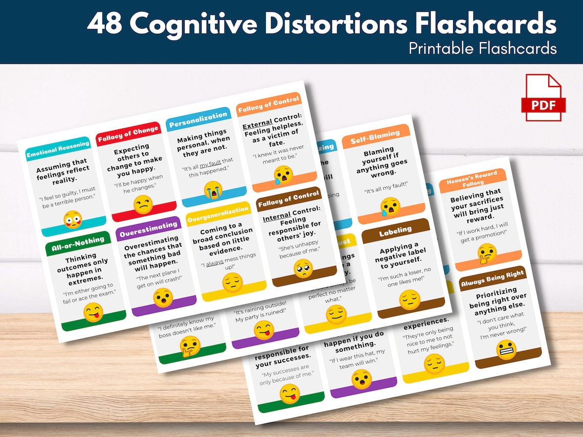 48 Cognitive Distortions Flash Cards Thinking Errors - Etsy Canada